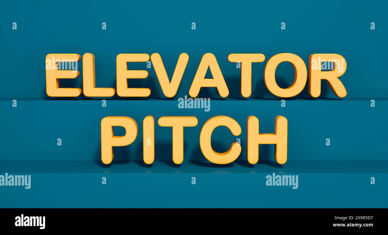 Elevator pitch. elevator pitch. Yellow shiny plastic letters, dark blue ...