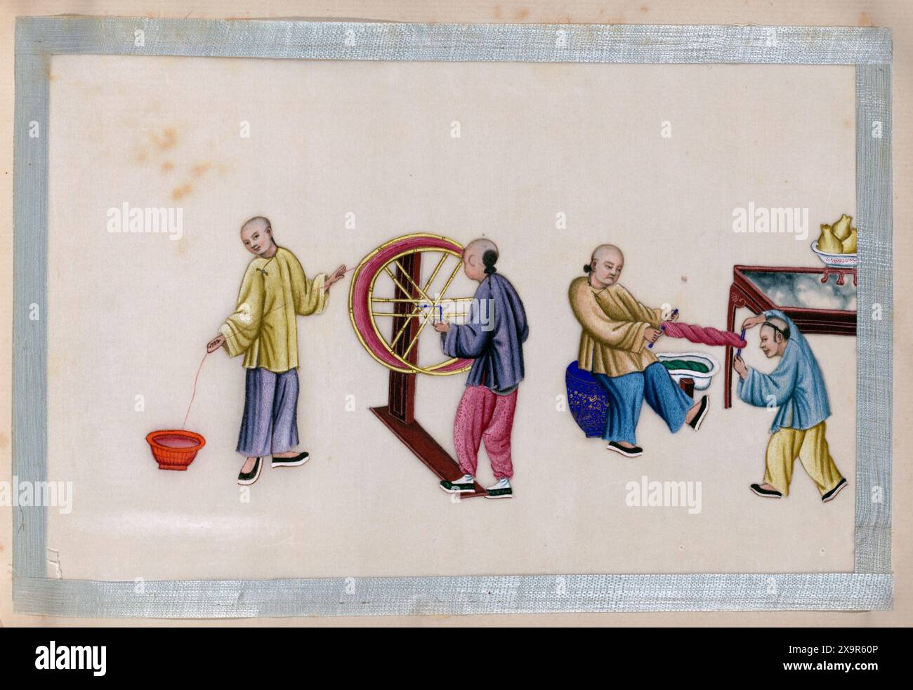 Original painting on pith paper of Chinese silk production, part of the ...