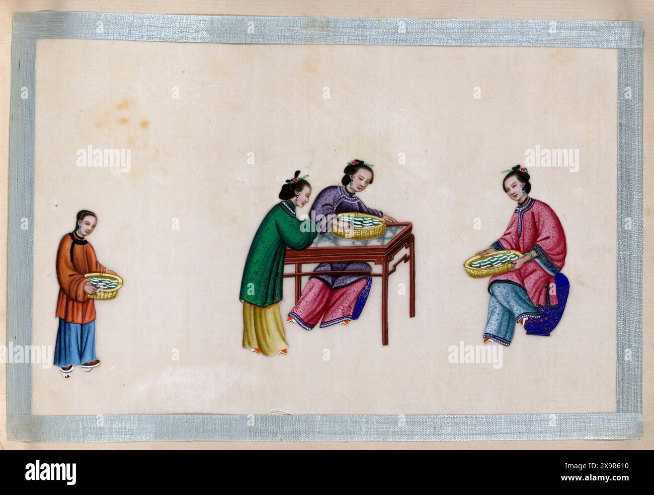 Original painting on pith paper of Chinese silk production, part of the ...