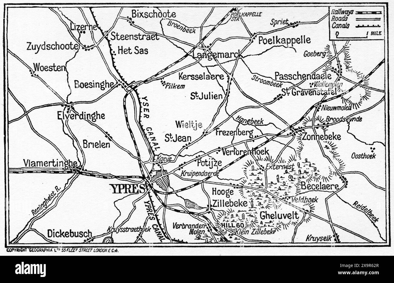 Map of the battle grounds near Ypres in World War One. From The British ... Map of the battle grounds near Ypres in World War One. From The British ...