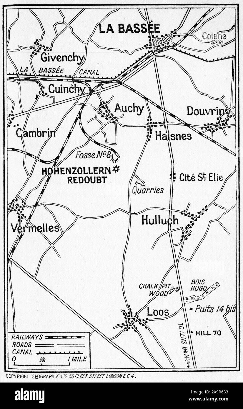 Map of the battle grounds near La Bassee in World War One. From The ...