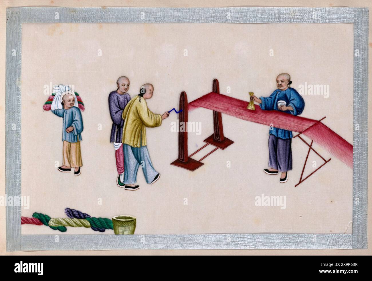 Original painting on pith paper of Chinese silk production, part of the ...