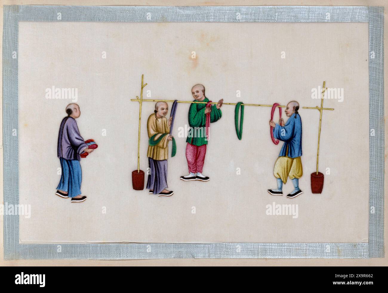 Original painting on pith paper of Chinese silk production, part of the ...