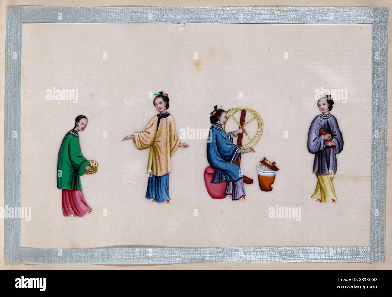 Original painting on pith paper of Chinese silk production, part of the ...