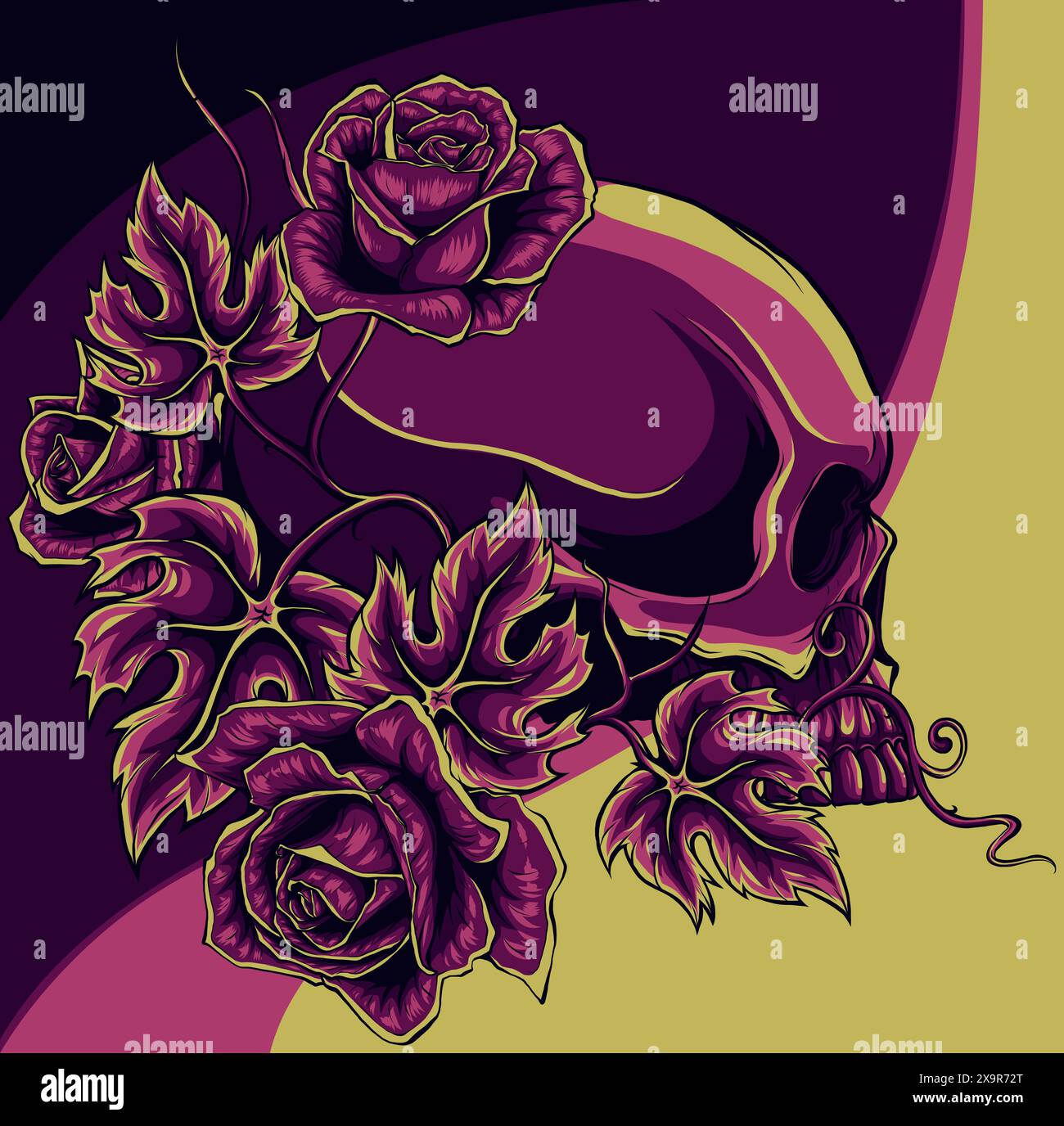 A human skulls with roses on white background Stock Vector Image & Art ...