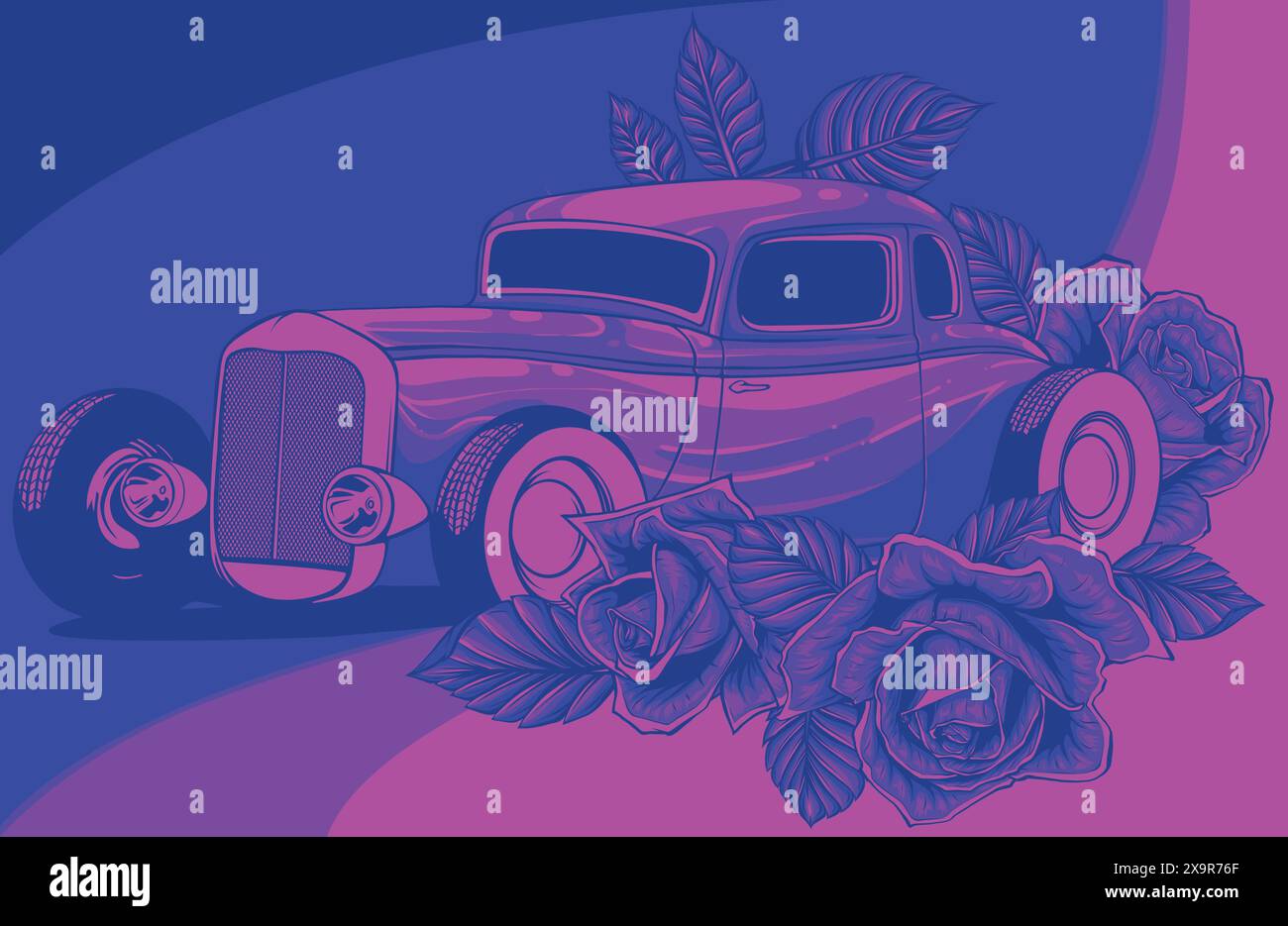 vector illustration of hot rod car with roses Stock Vector Image & Art ...