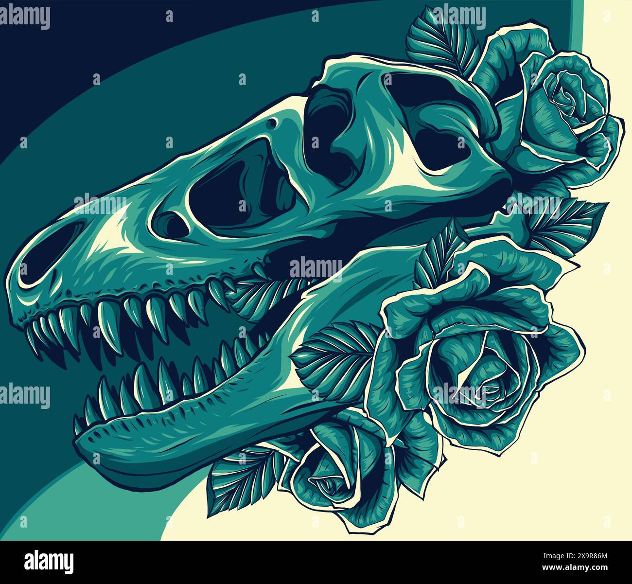 Tyrannosaurus Skull with roses Vector illustration design Tattoo Stock Vector Image & Art - Alamy