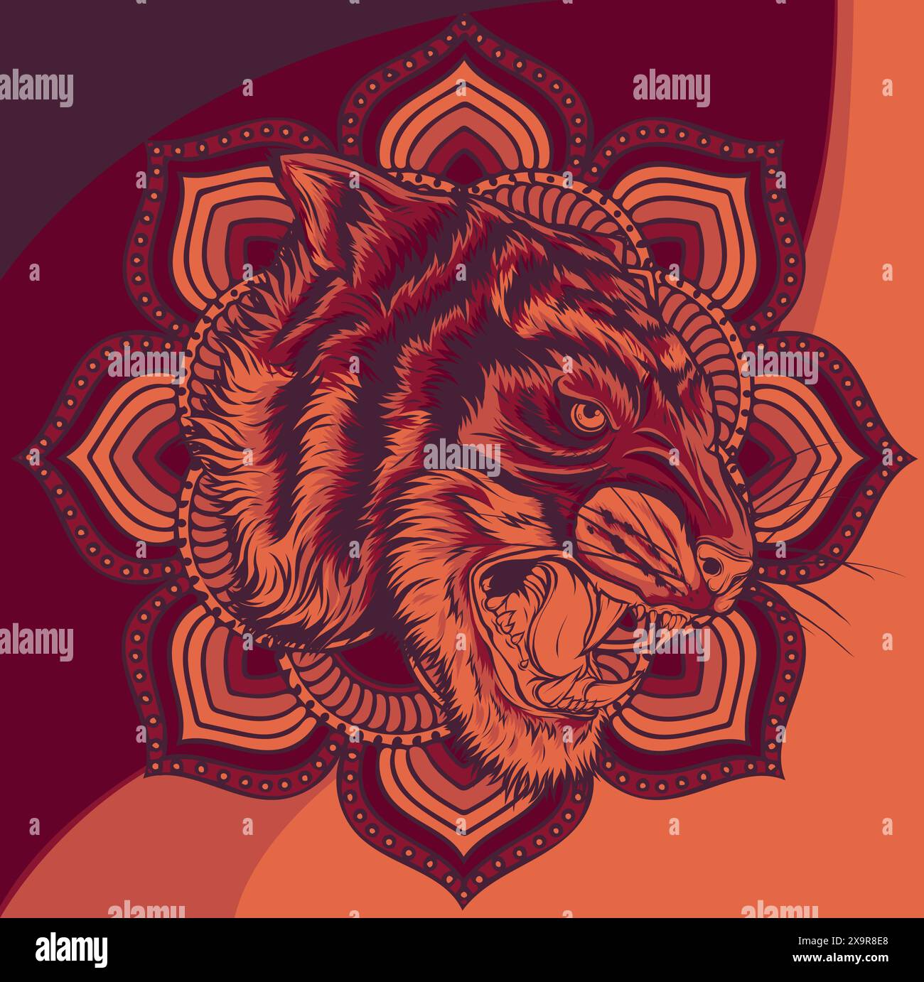 Colorful Tiger Head mandala arts isolated on white background Stock ...