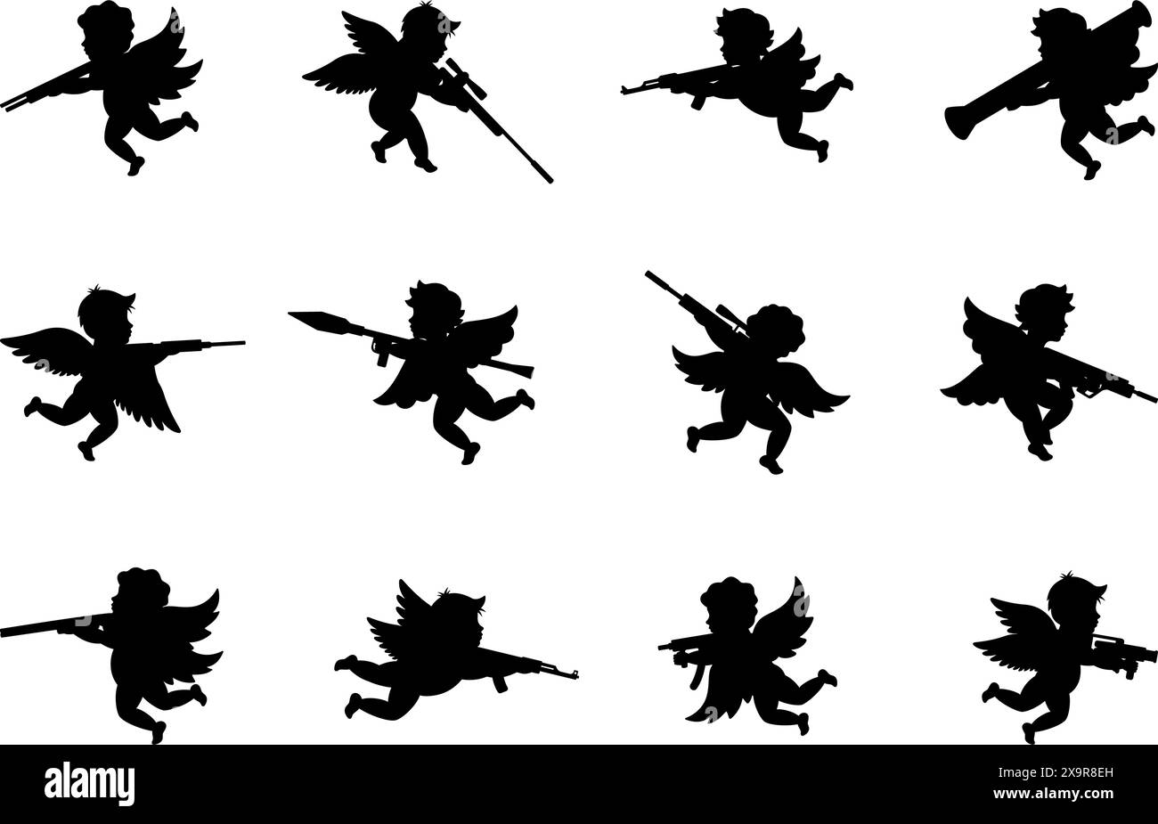 Angels with guns set. Cupids shooting a gun. Angel with a wings ...