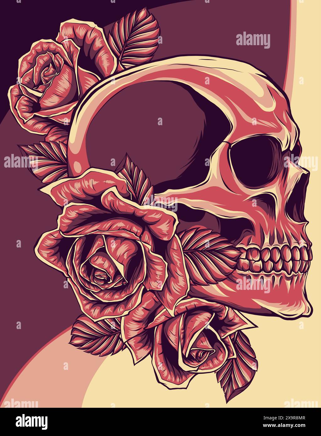 A human skulls with roses on white background Stock Vector Image & Art ...