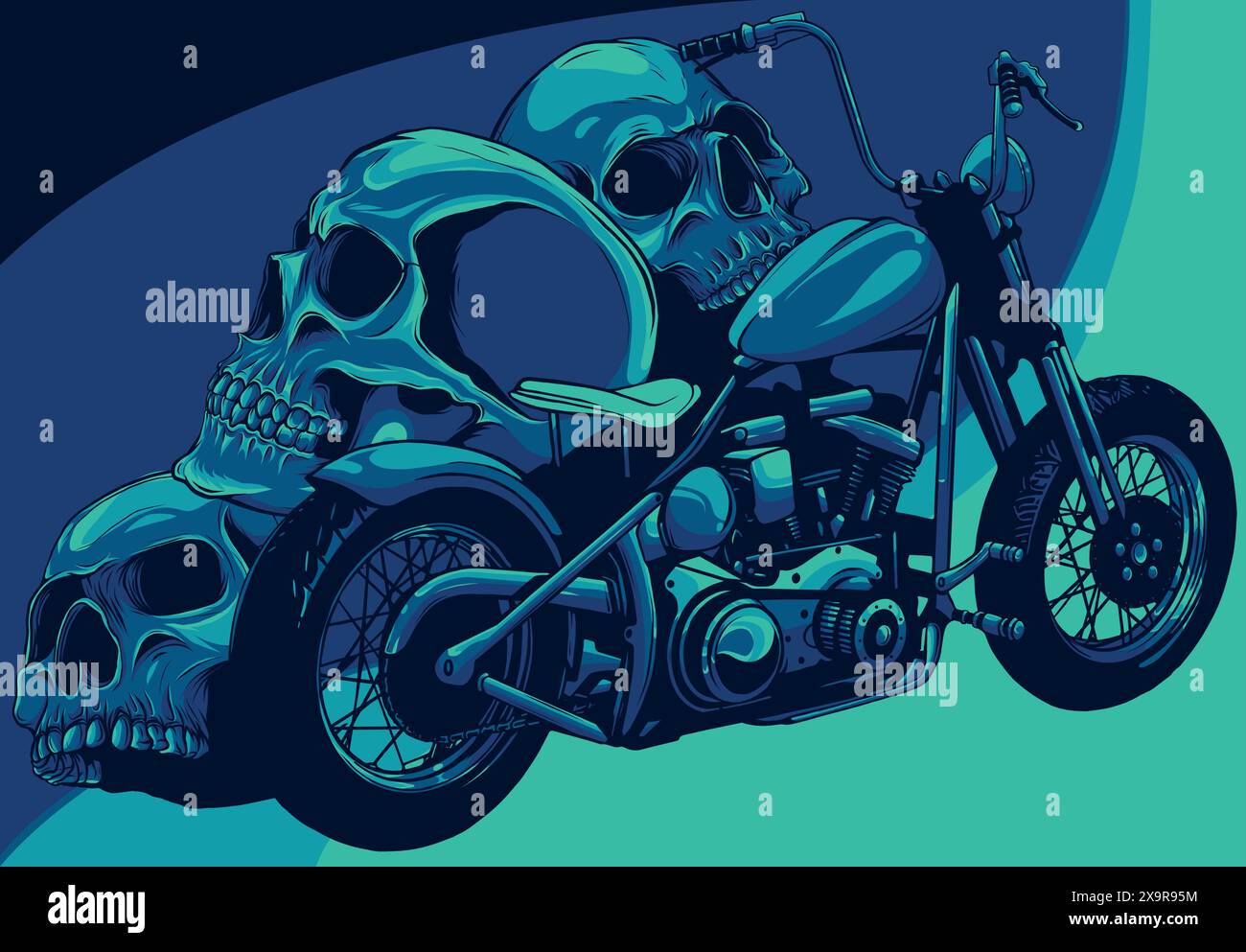 vector illustration of Motorcycle with skulls on white background Stock ...