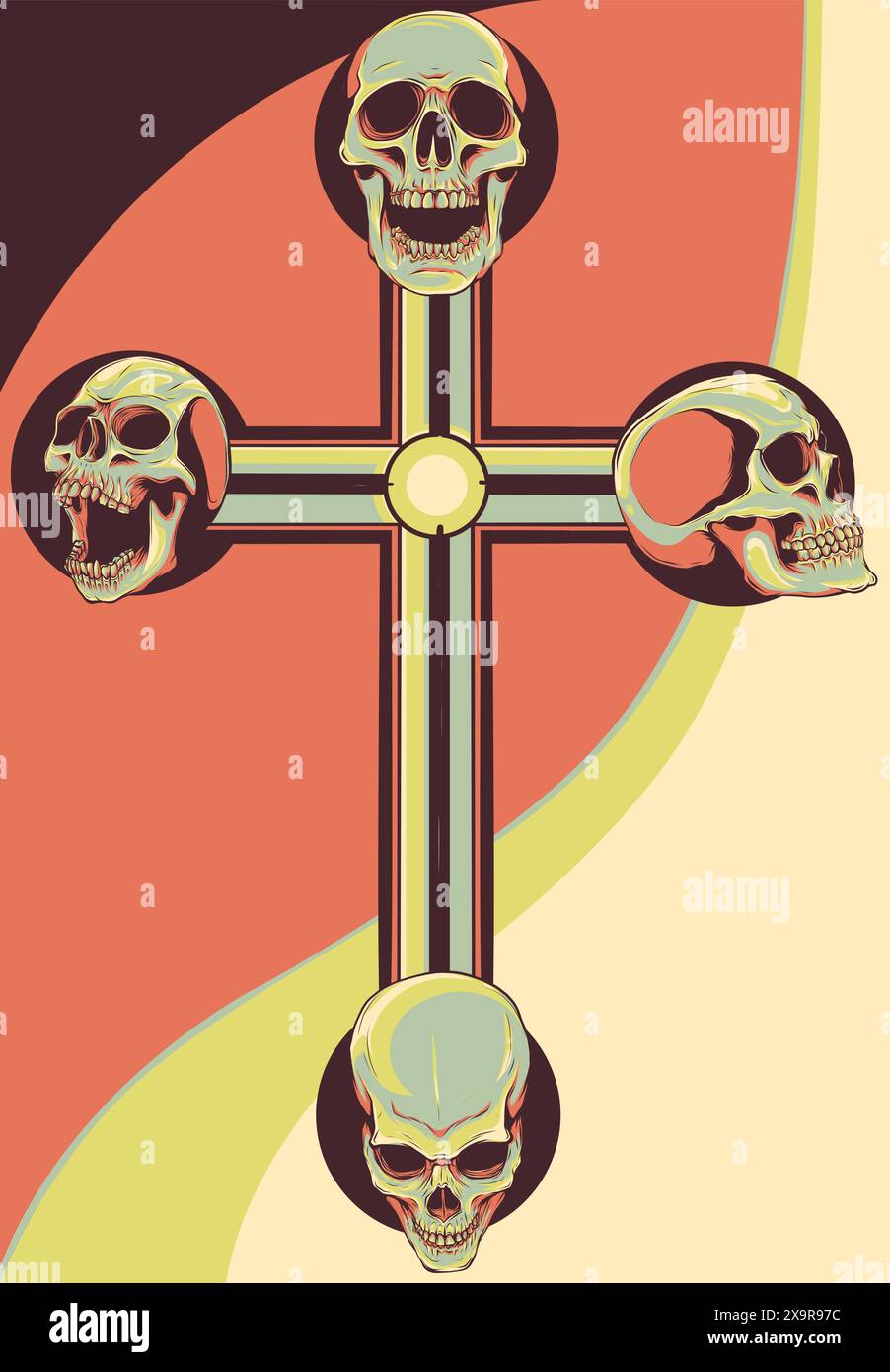 vector illustration of Cross With Skulls on white background Stock ...