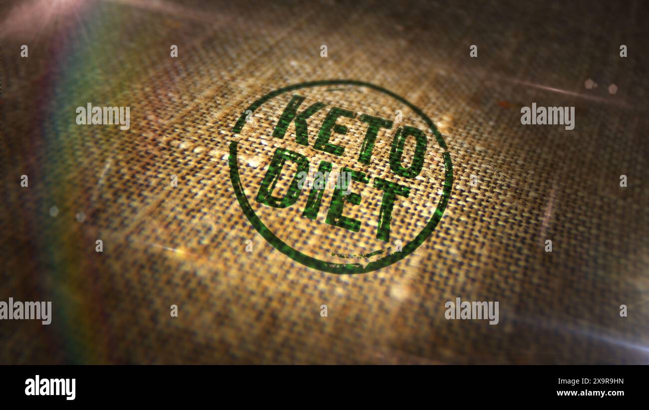 Keto diet stamp printed on linen sack. Ketogenic friendly food concept ...