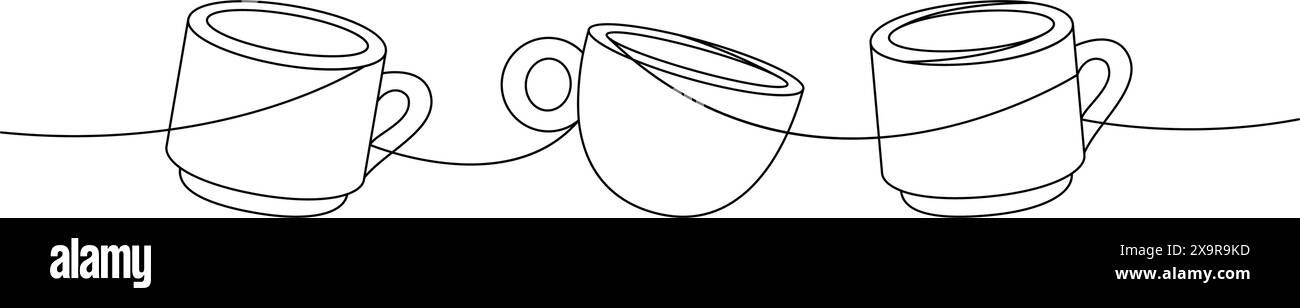 Espresso coffee cups one line continuous drawing. Hand drawn elements ...