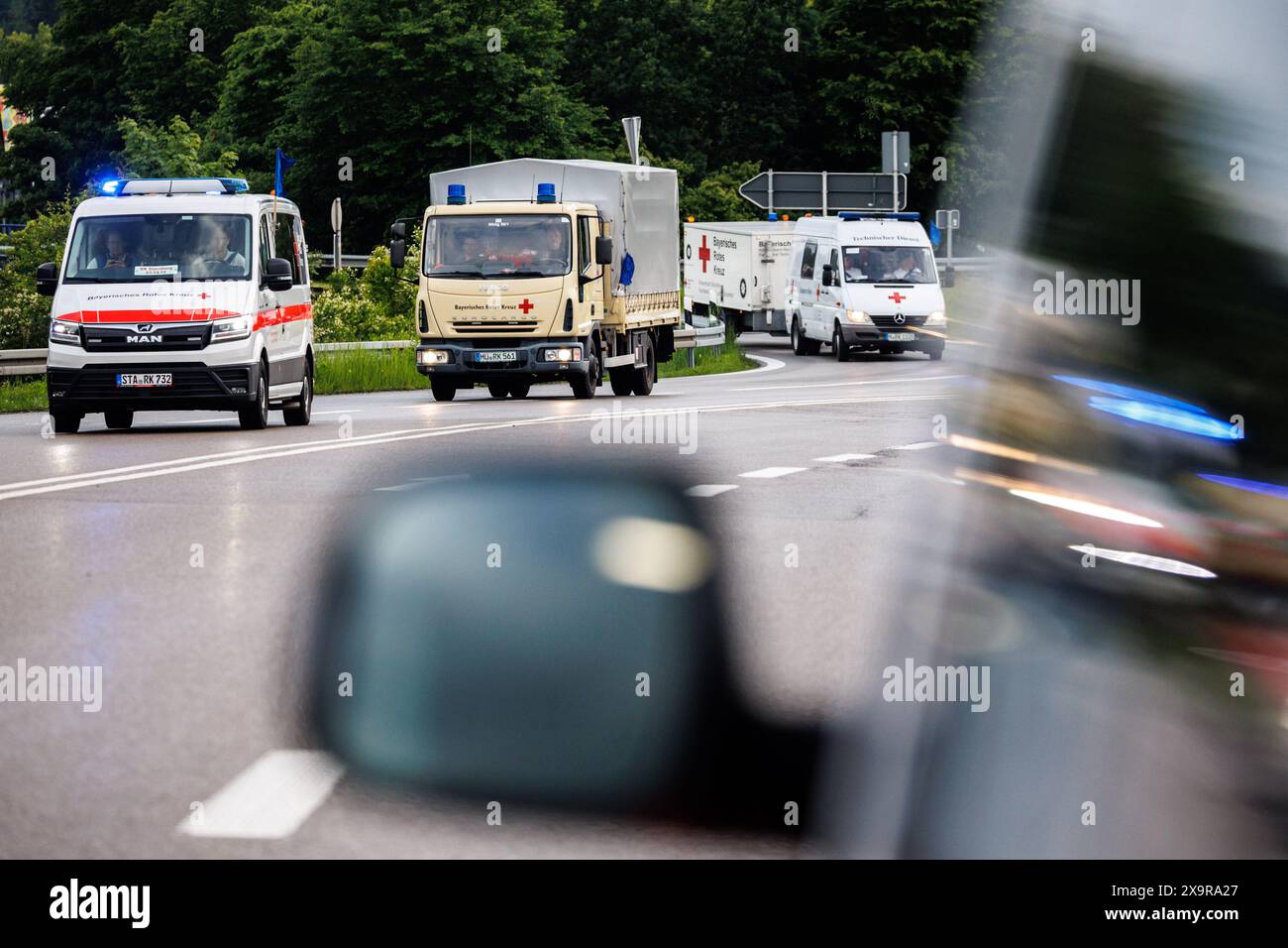 Dasing, Germany. 02nd June, 2024. A convoy of vehicles comprising care ...