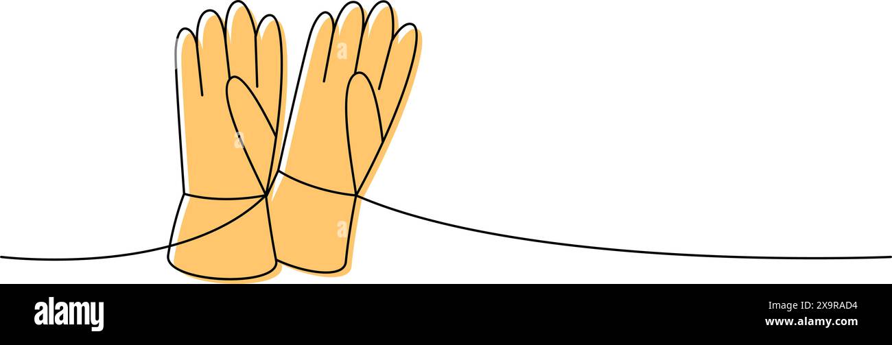 Cleaning gloves one line colored continuous drawing. Cleaning service ...