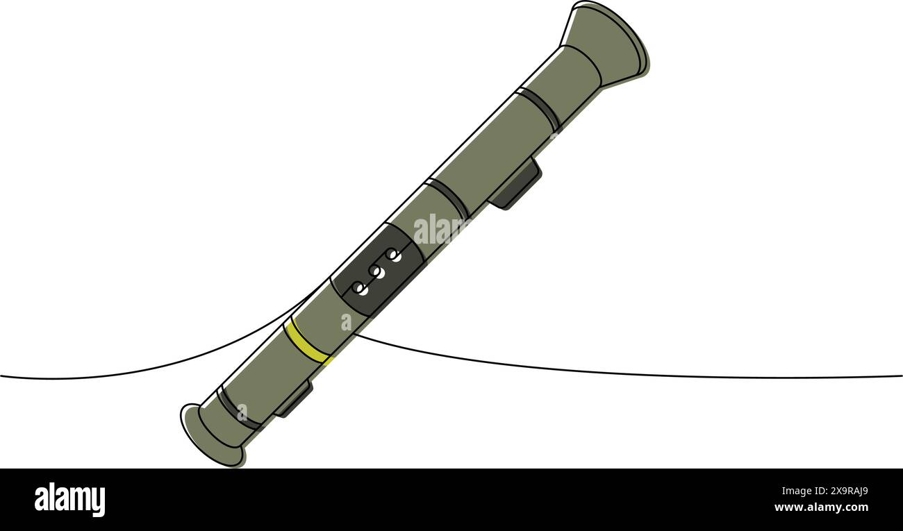 Anti-tank grenade launcher one line colored continuous drawing. Various ...