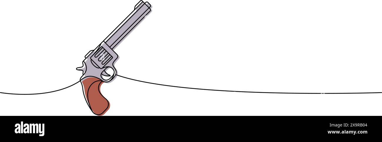 Revolver one line colored continuous drawing. Various modern weapons ...