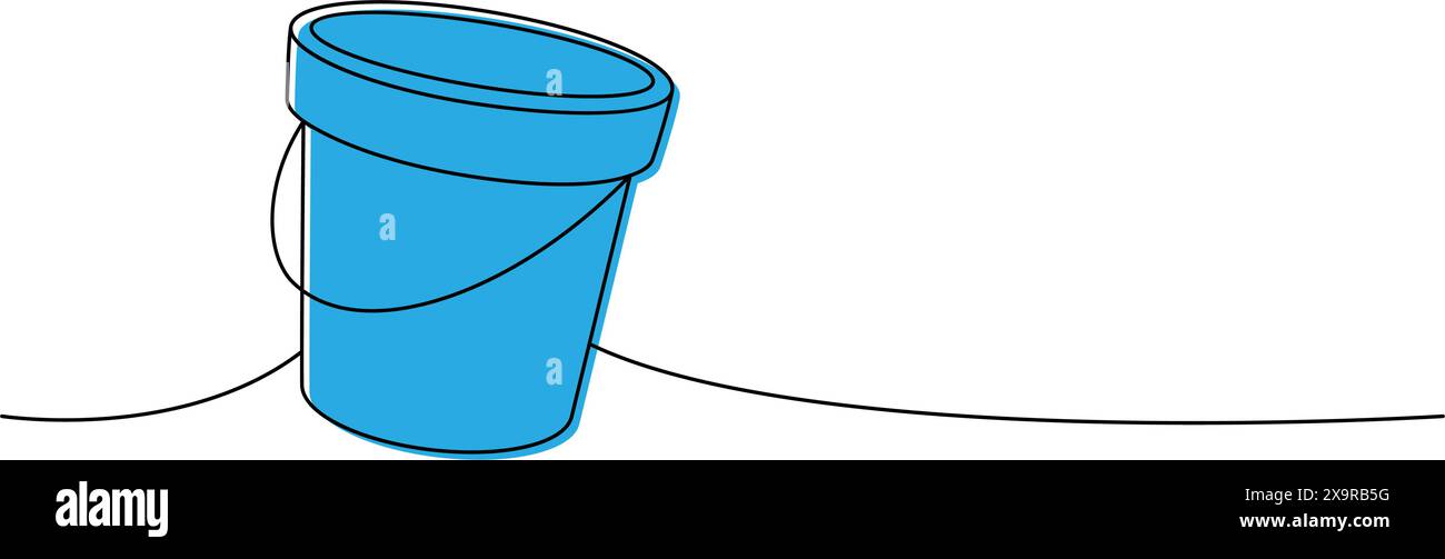 Water bucket, plastic basin, cleaning bowl one line colored continuous ...