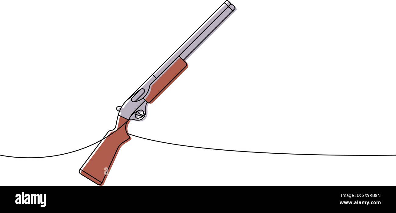 Shotgun, hunter carbine one line colored continuous drawing. Various ...