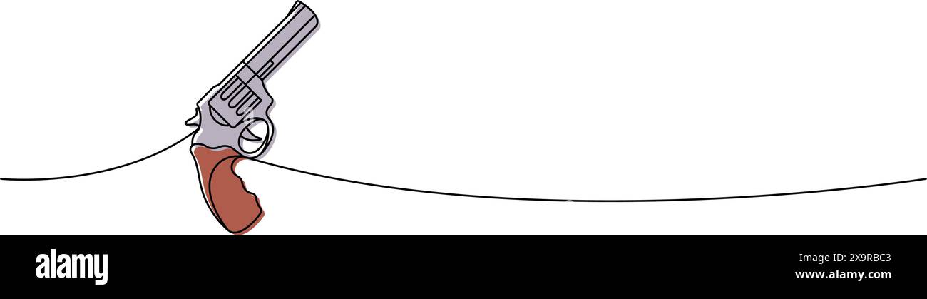 Modern revolver one line colored continuous drawing. Various modern ...