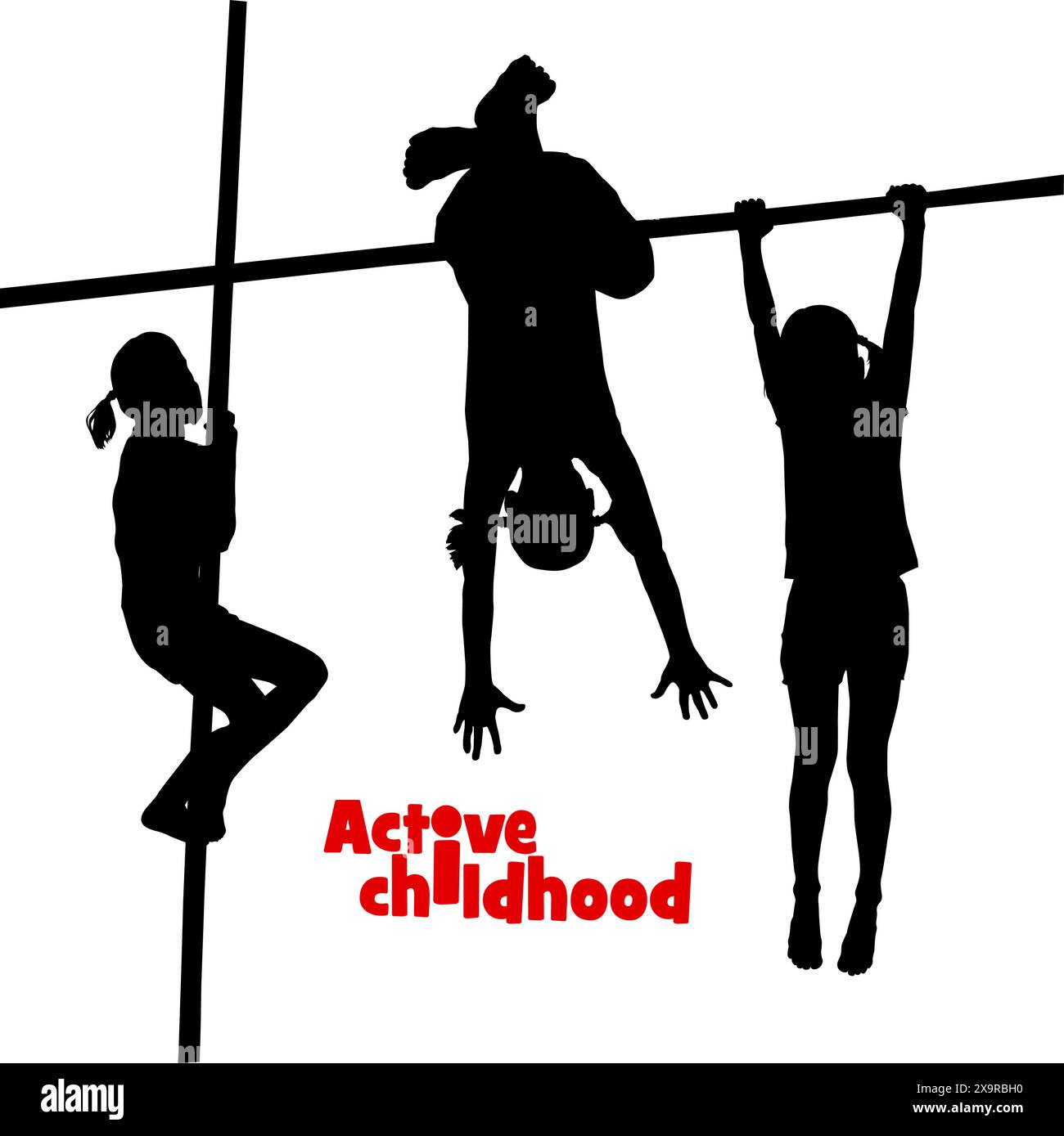 Silhouette of girls on the crossbar. Active childhood. hand drawing ...