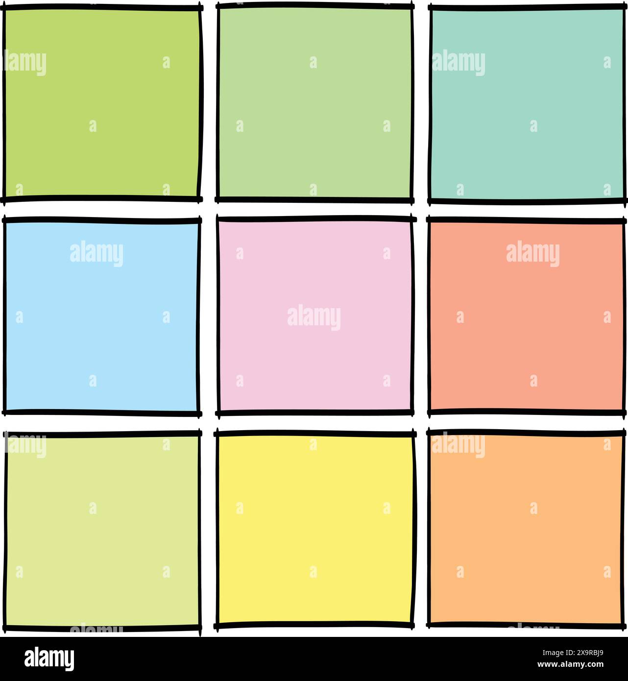set of colorful, blank, square notes, vector sketch template Stock ...
