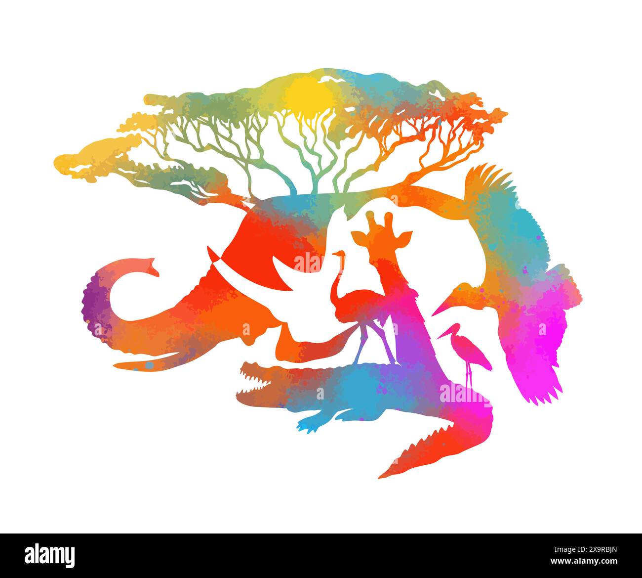Welcome to Africa poster. Africa abstract animals colored silhouette ...
