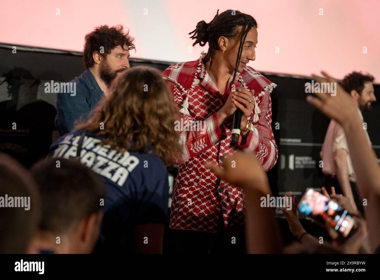The singer Ghali is arriving at the San Cosimato square in Rome, Italy ...