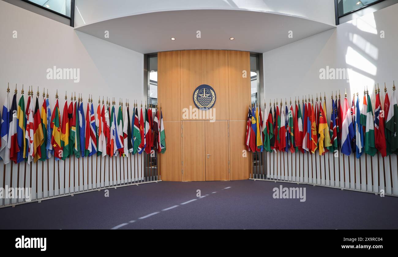 Hamburg, Germany. 21st May, 2024. Flags of the various nations hang ...