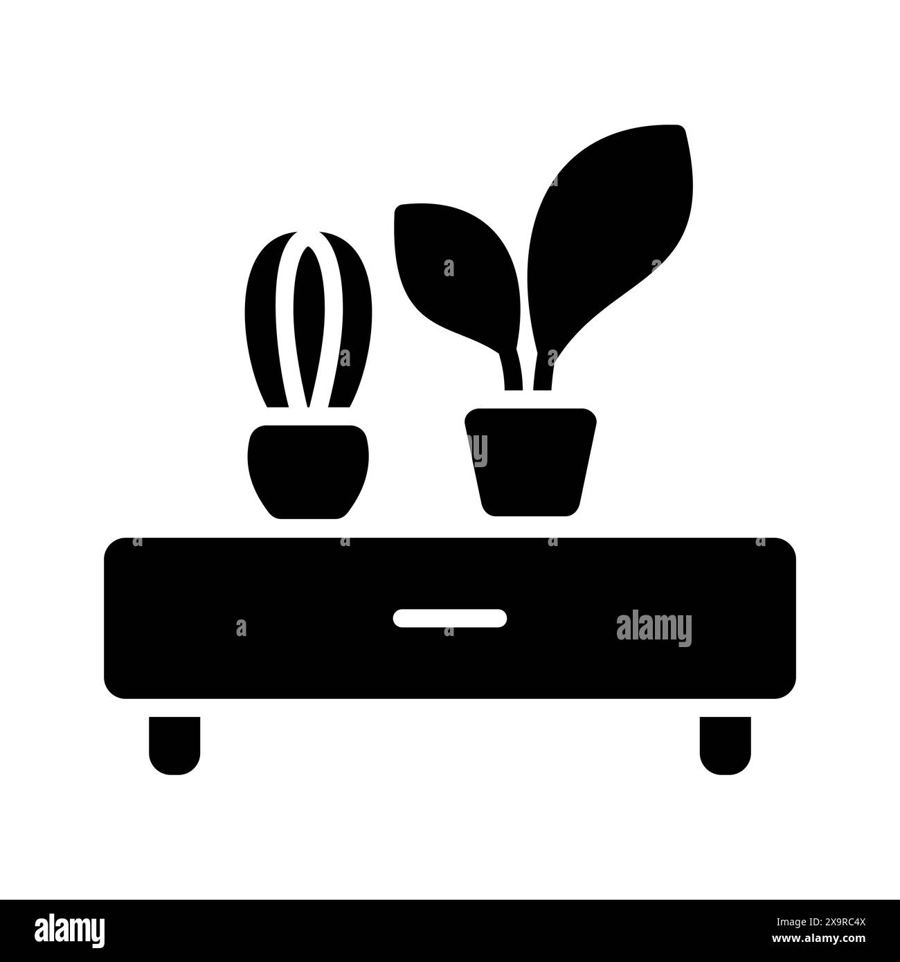 Wooden shelf with two potted plants vector solid icon. Graph symbol for ...