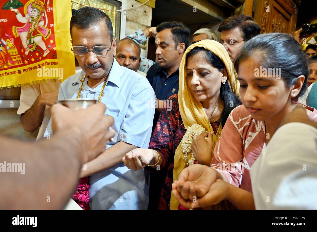 NEW DELHI, INDIA - JUNE 2: Delhi CM and AAP national convener Arvind Kejriwal with family offers ...