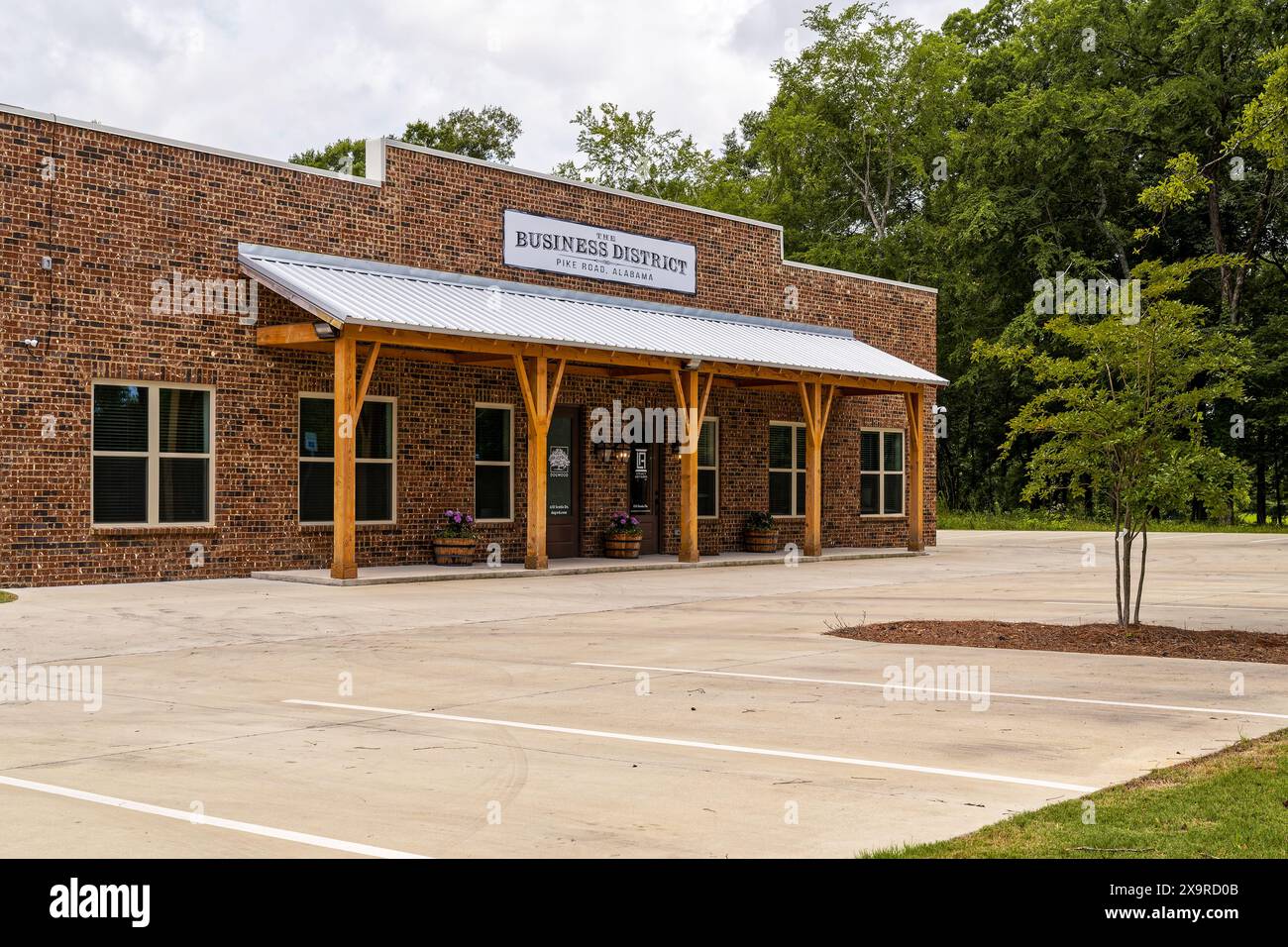 Business District sign on small brick building in Pike Road Alabama ...
