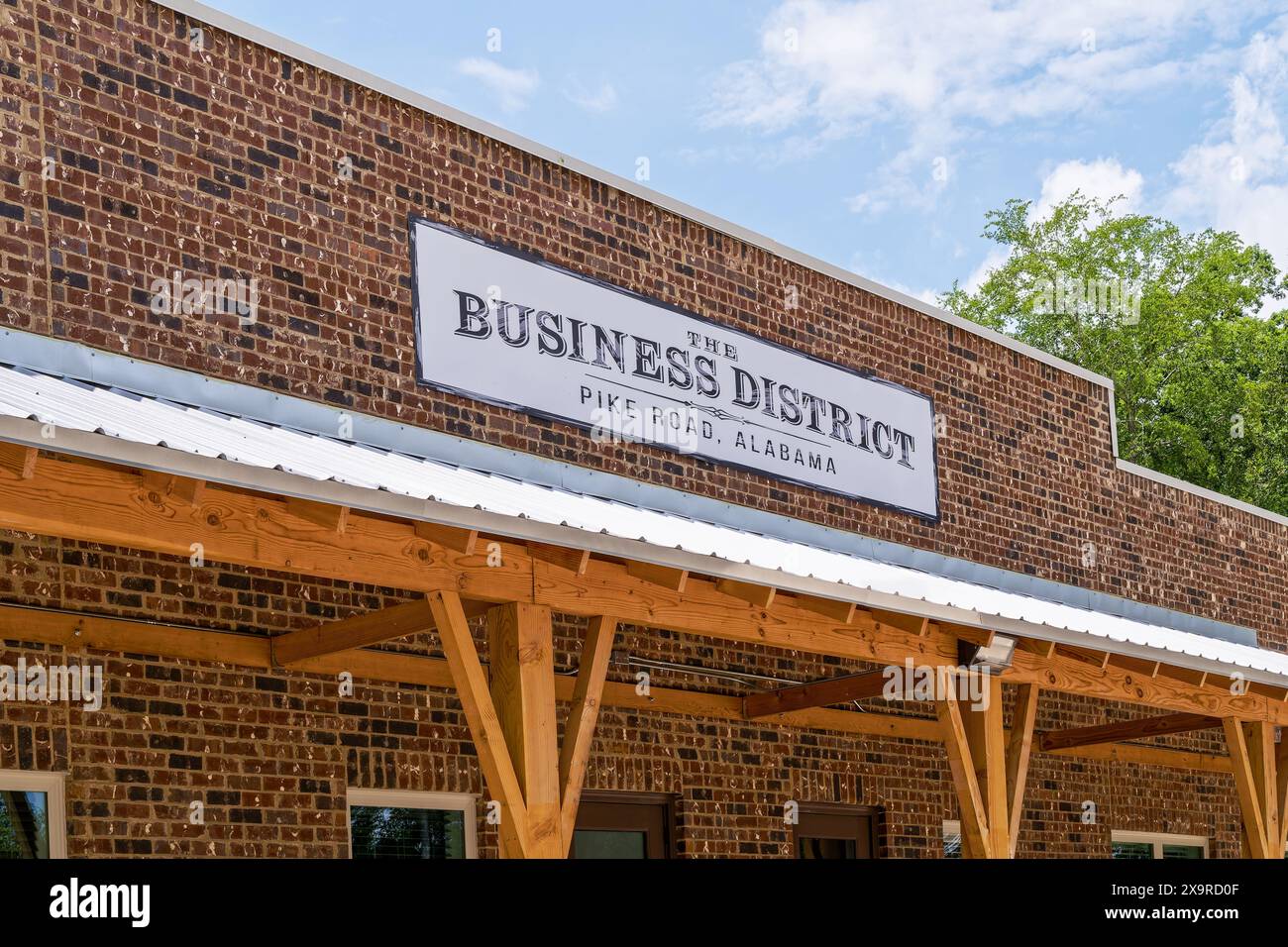 Business District sign on small brick building in Pike Road Alabama ...