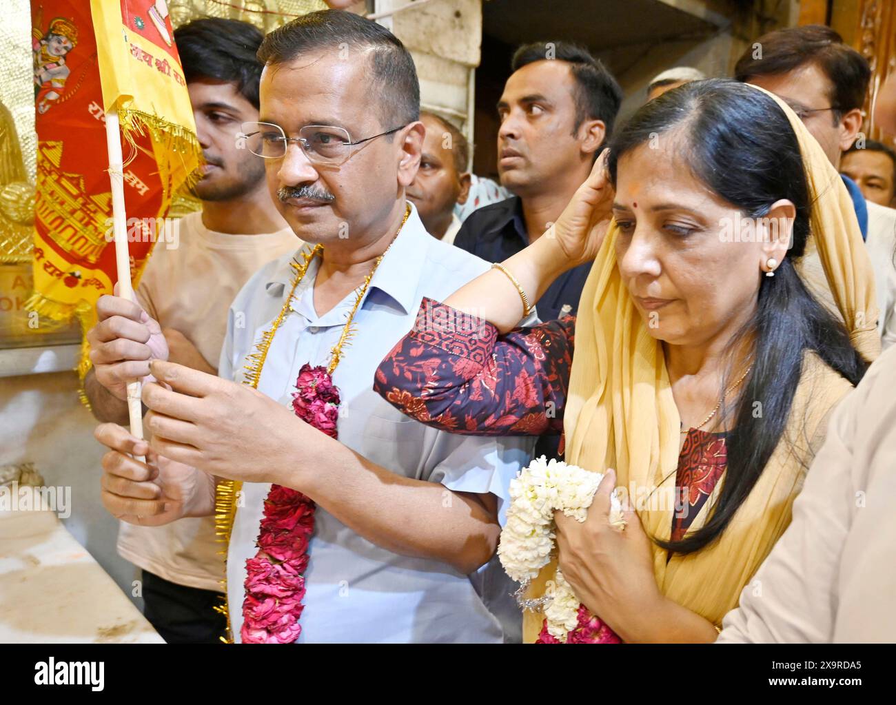 NEW DELHI, INDIA - JUNE 2: Delhi CM and AAP national convener Arvind Kejriwal with family offers ...