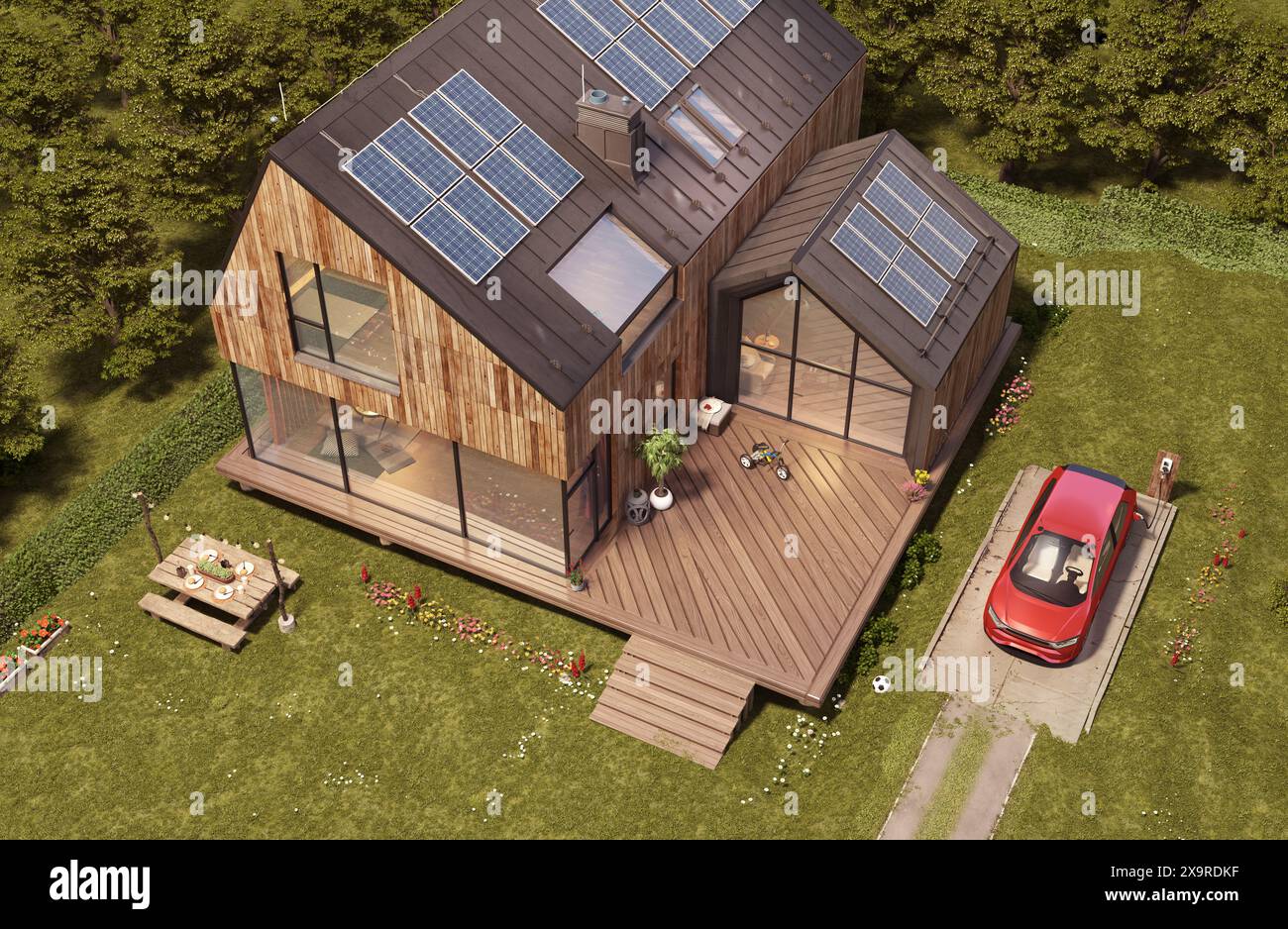 Generic no brand electric car charging wall box in front of modern ...