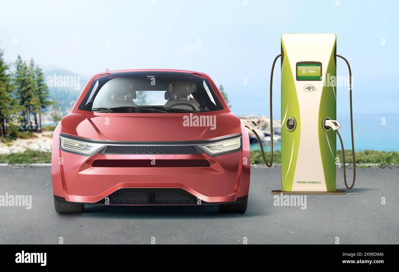 Generic no brand electric car front view template 3d wall box charging ...