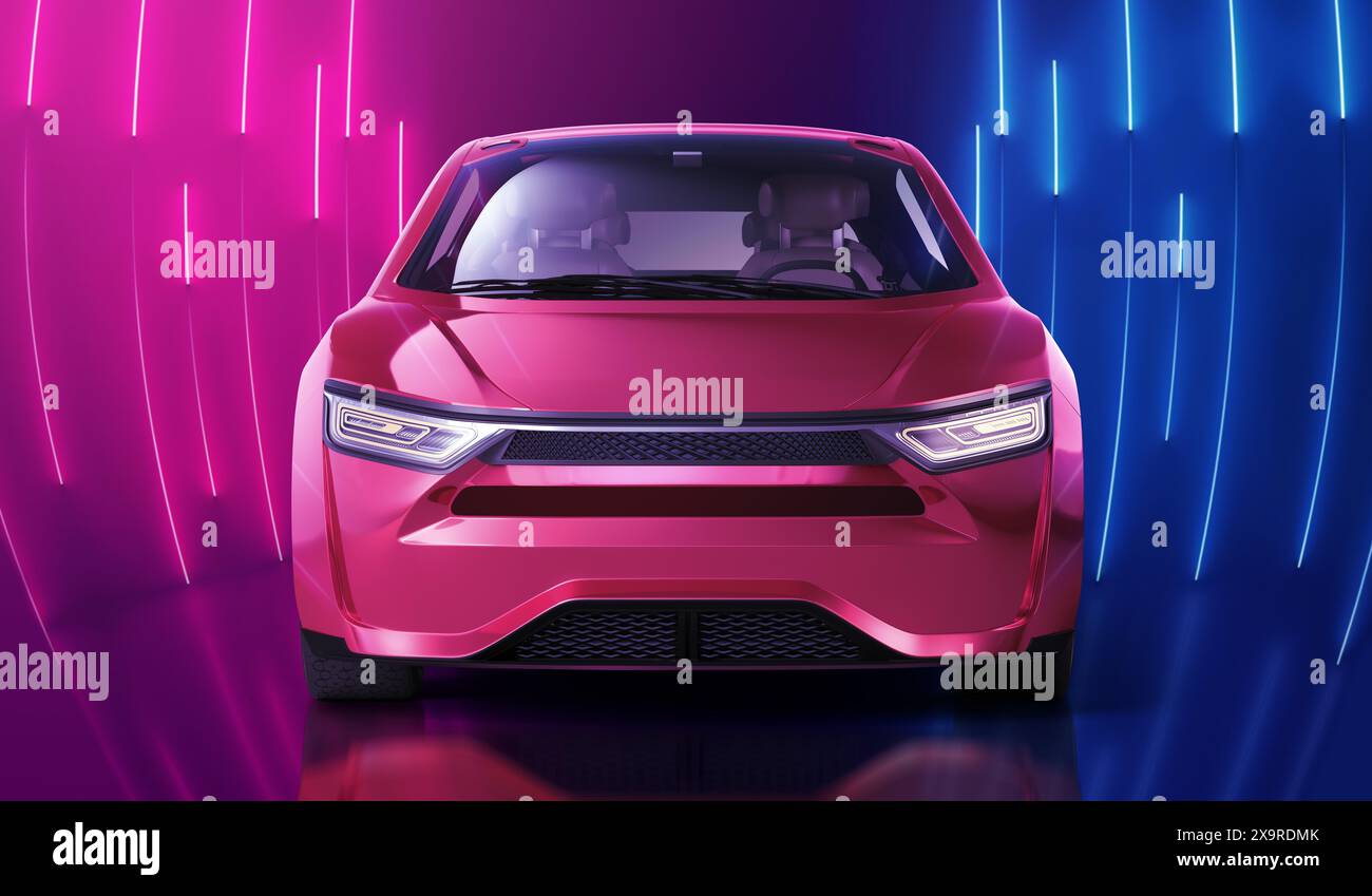 Generic no brand electric car front view template 3d neon visualization ...