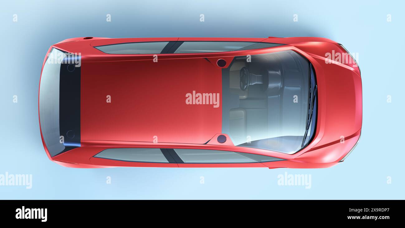 Generic no brand electric car top view aerial template 3d visualization ...