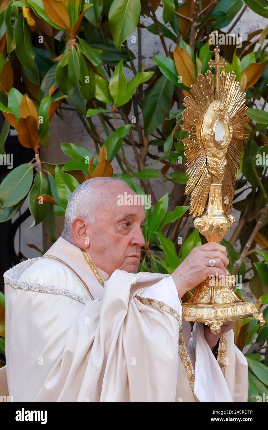 Rome, Italy. 02nd June, 2024. Pope Francis holds a monstrance ...