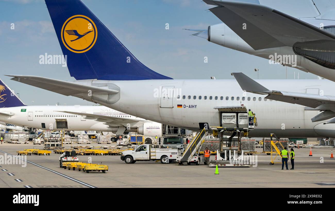 Washington DC, USA - 29 April 2024: Air freight pallets being loaded ...