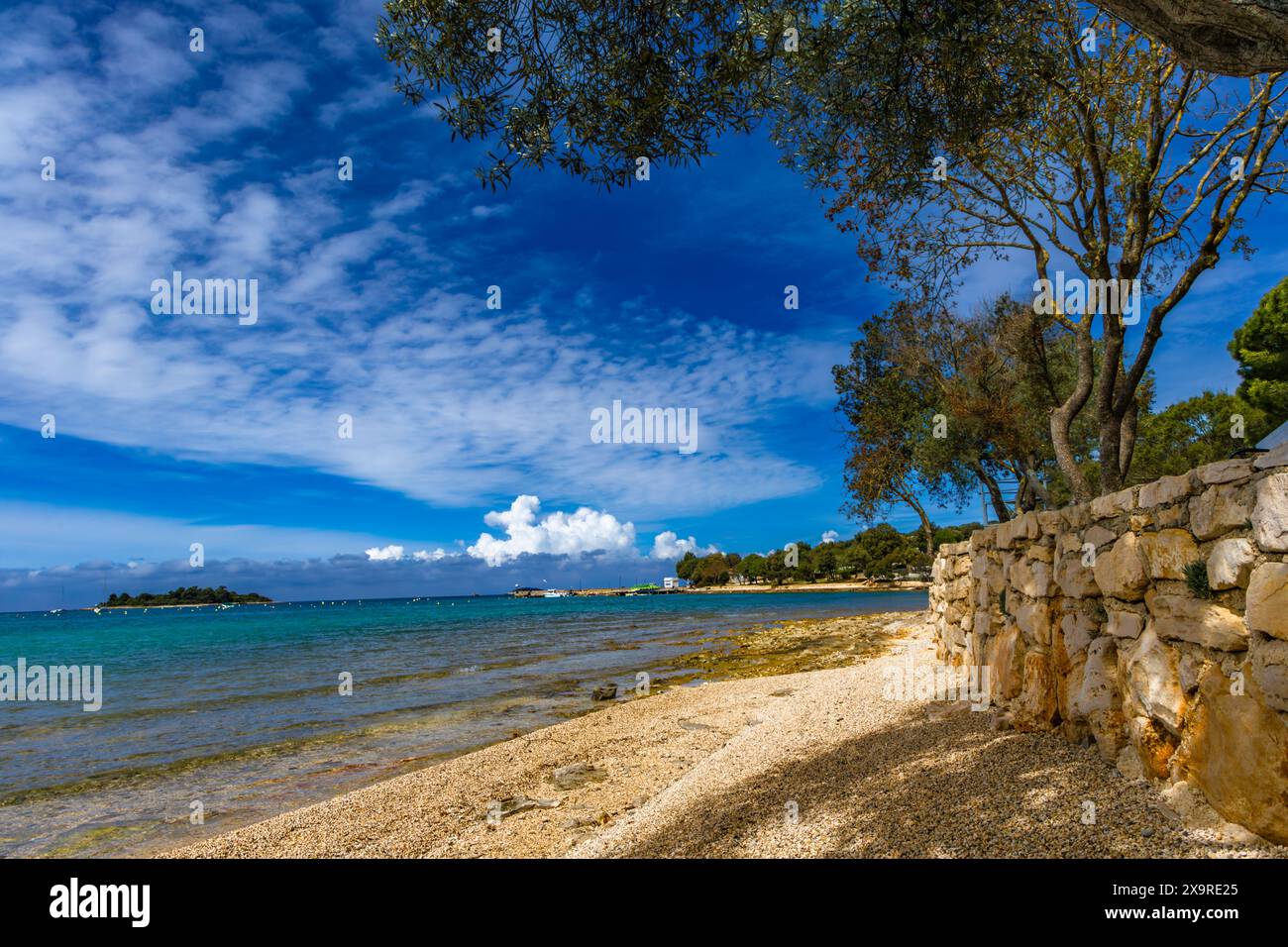 Empty rocky beaches inaccessible to tourists on the Istrian coast in ...