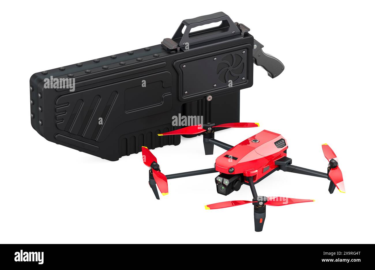 Anti drone gun protection with drone. 3D rendering isolated on white ...