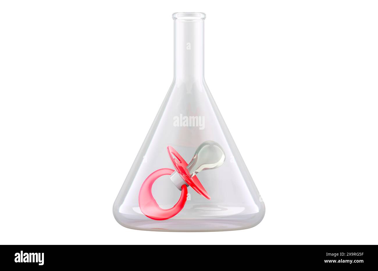 Chemical flask with baby pacifier inside. Biotechnology research ...