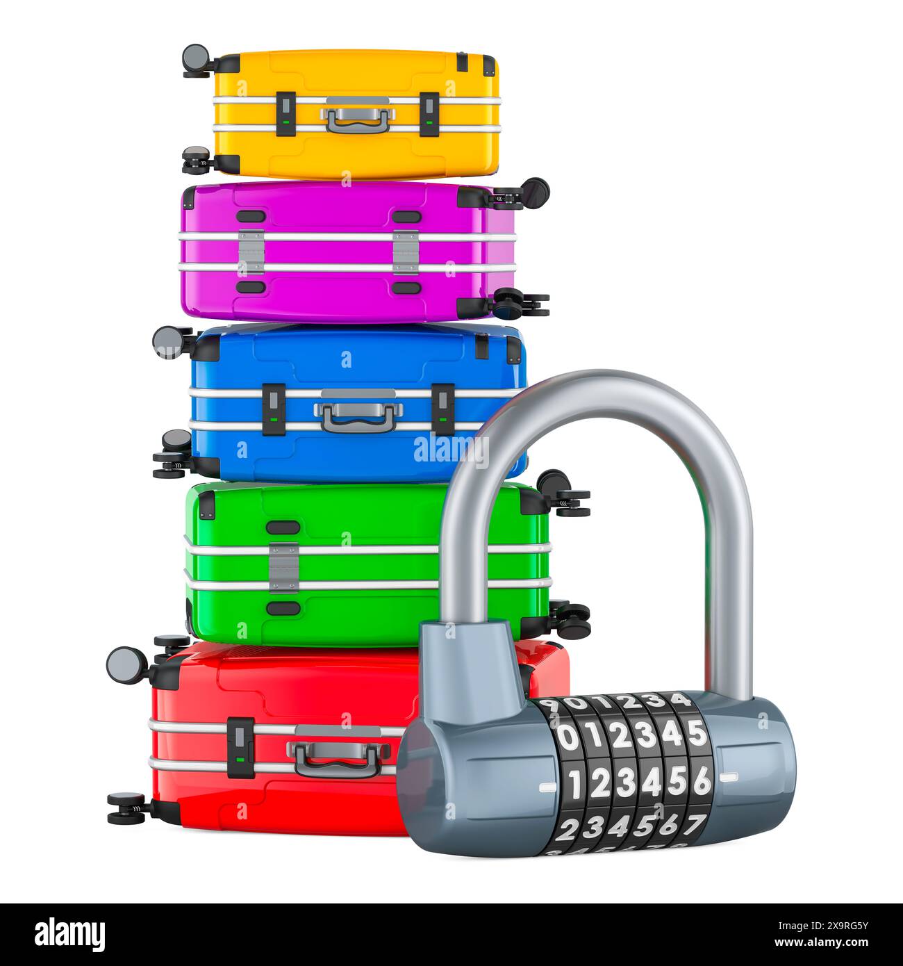 Luggage storage, concept. Stack of colored suitcases with combination ...