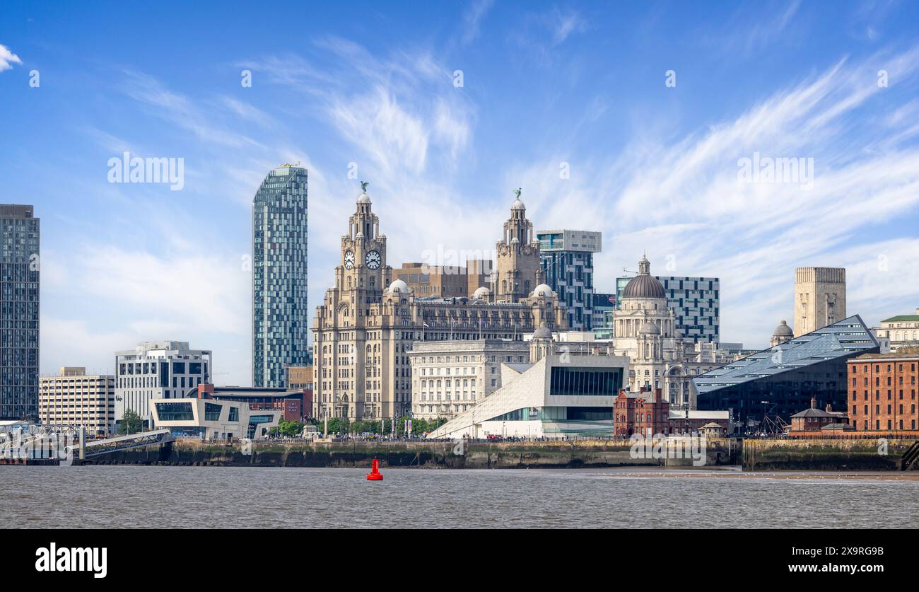 The Three Graces seen from the River Mersey - The Royal Liver Building ...