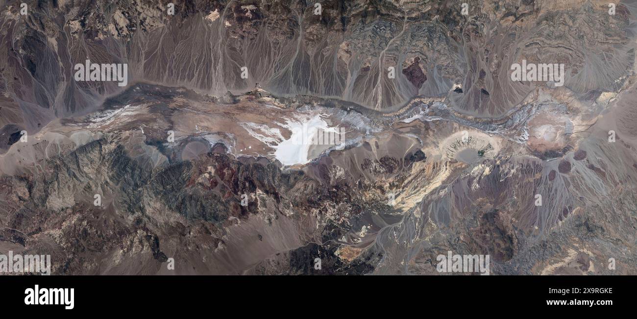Aerial panorama of Death Valley National Park, CA, including Badwater ...