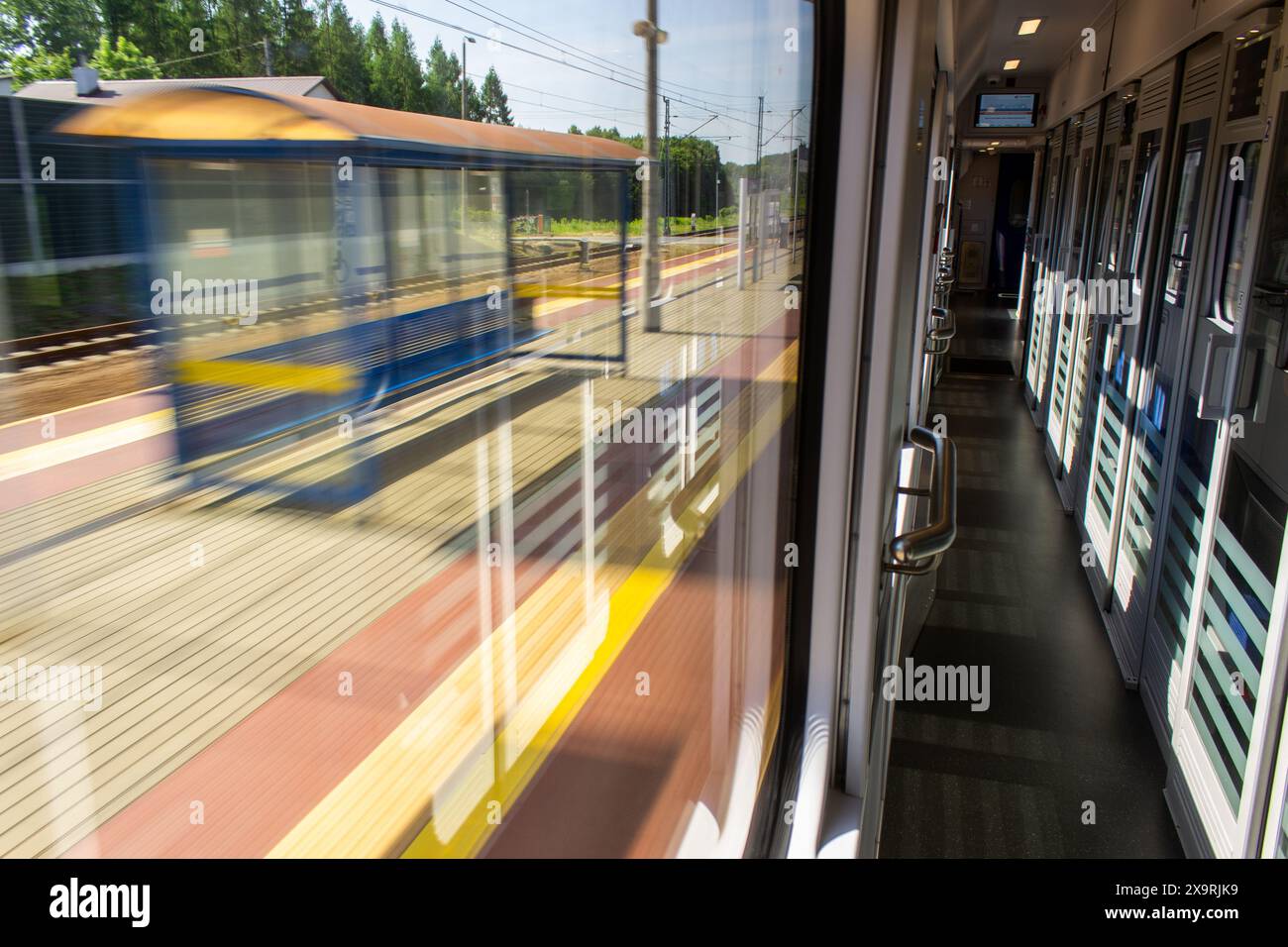 view from the window of a moving train , moving carriage, travel ...