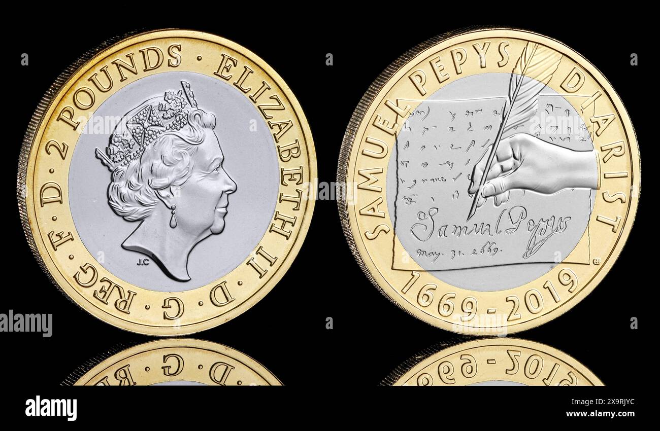 2019 £2 coin to commemorate 350 years since the last entry of Samuel ...