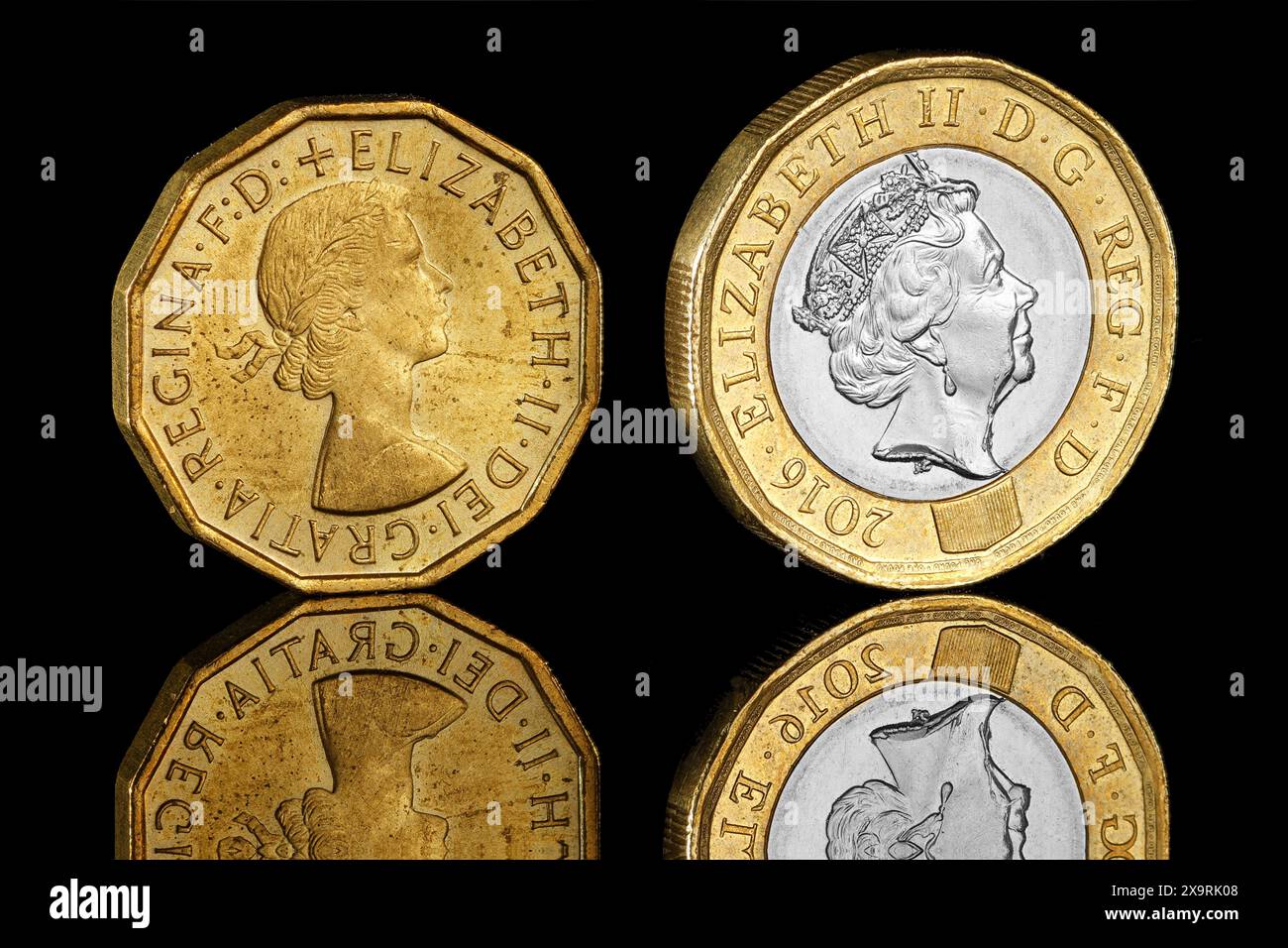 Comparison between a 1967 Three Pence coin & the new bimetallic £1 coin ...
